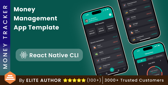 Money Management App Template In React Native Cli Finance App Template Moneytracker